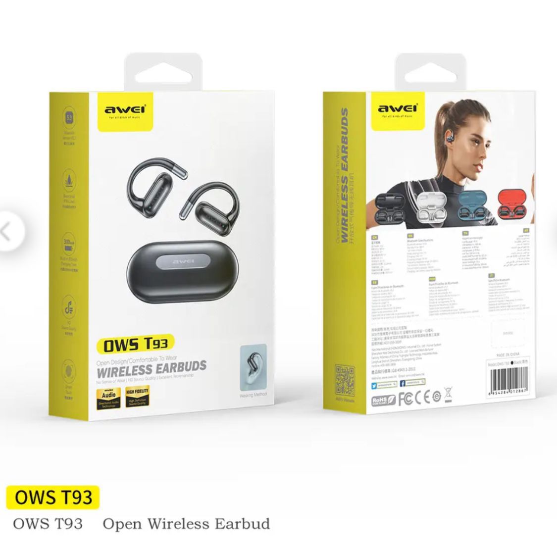 Awei OWS-T93 AI 🤖 Open ear Air Conduction Wireless Hooks earphones ...